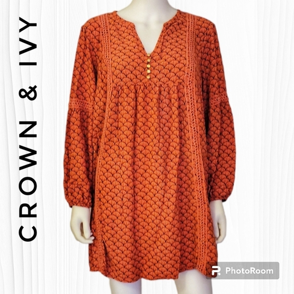 crown & ivy | Tops | Crown Ivy Orange Mermaid Scale Peasant Poet Swing ...